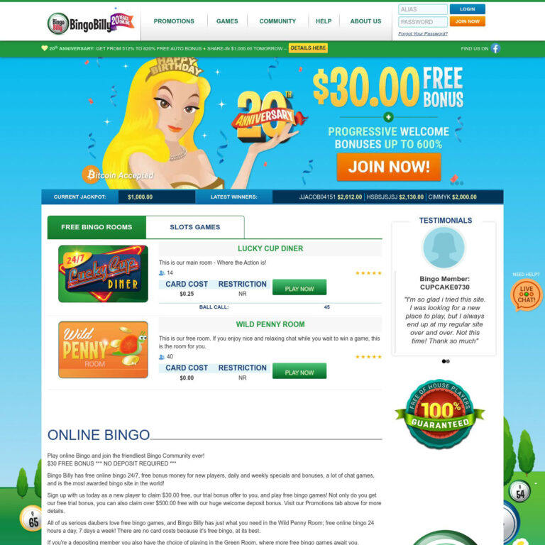 Bingo Billy 2025 - $30 Free no Deposit Bonus + 30 Free Spins!