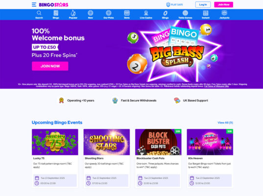 BingoStars 2026 - Bonus up to £50 + 20 Free Spins (no wagering)